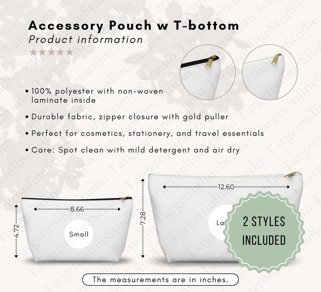 Printify Accessories Pouch Size Chart & Product Info, Cosmetic Bag ...