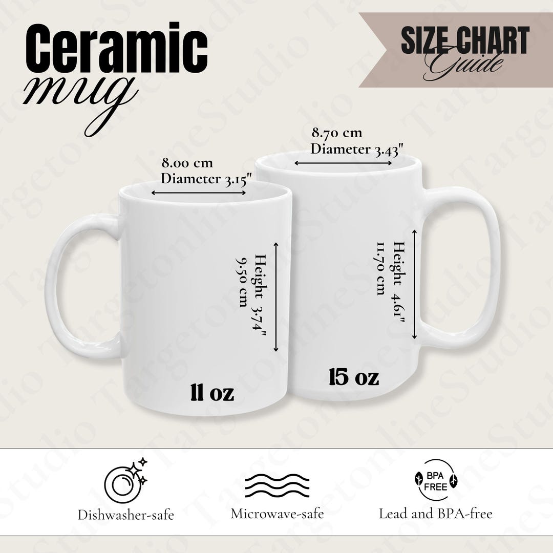 Printify Ceramic Mug Size Chart Guide: 11oz & 15oz (PNG Digital ...