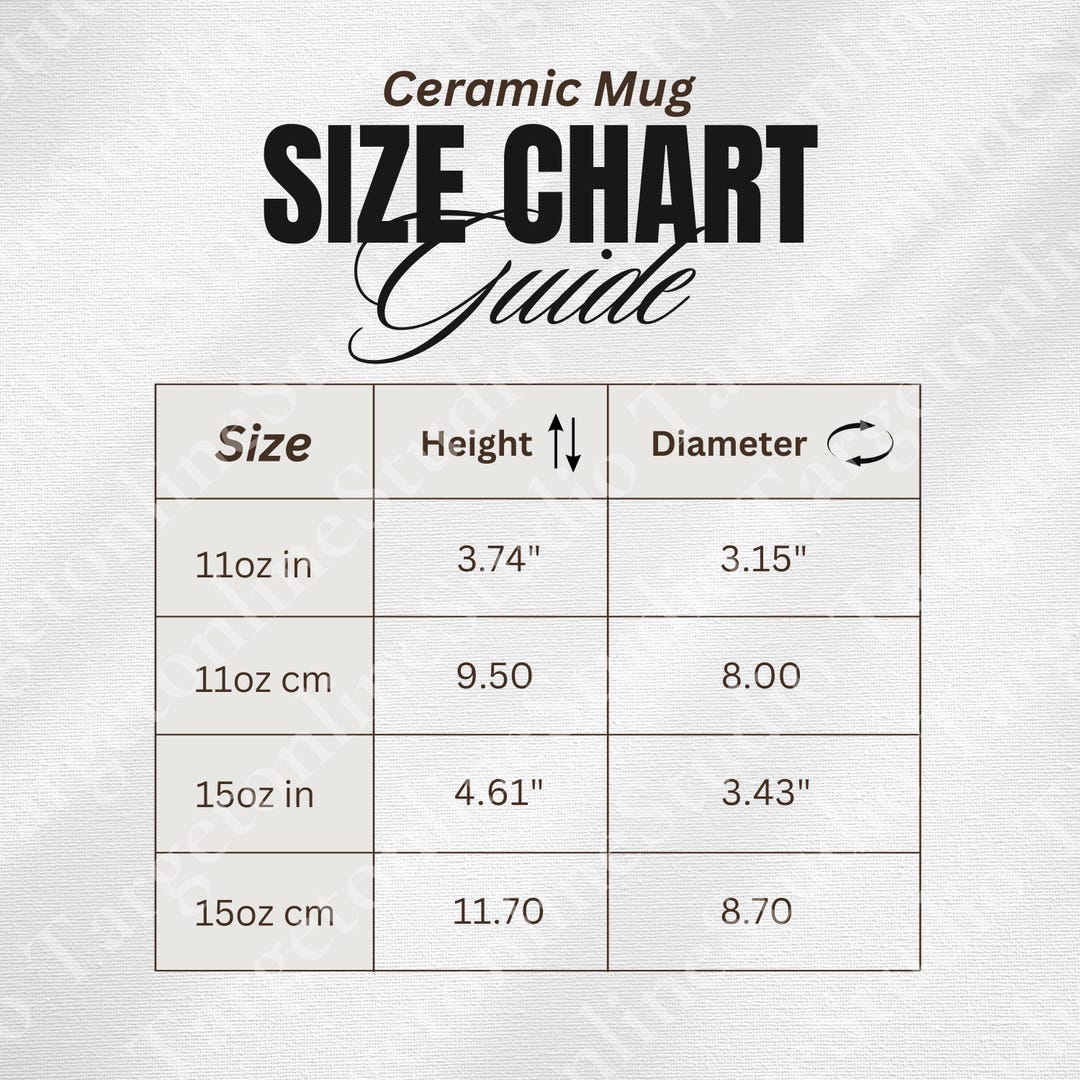 Ceramic Mug Size Chart Guide: 11oz & 15oz (digital Download) - Etsy