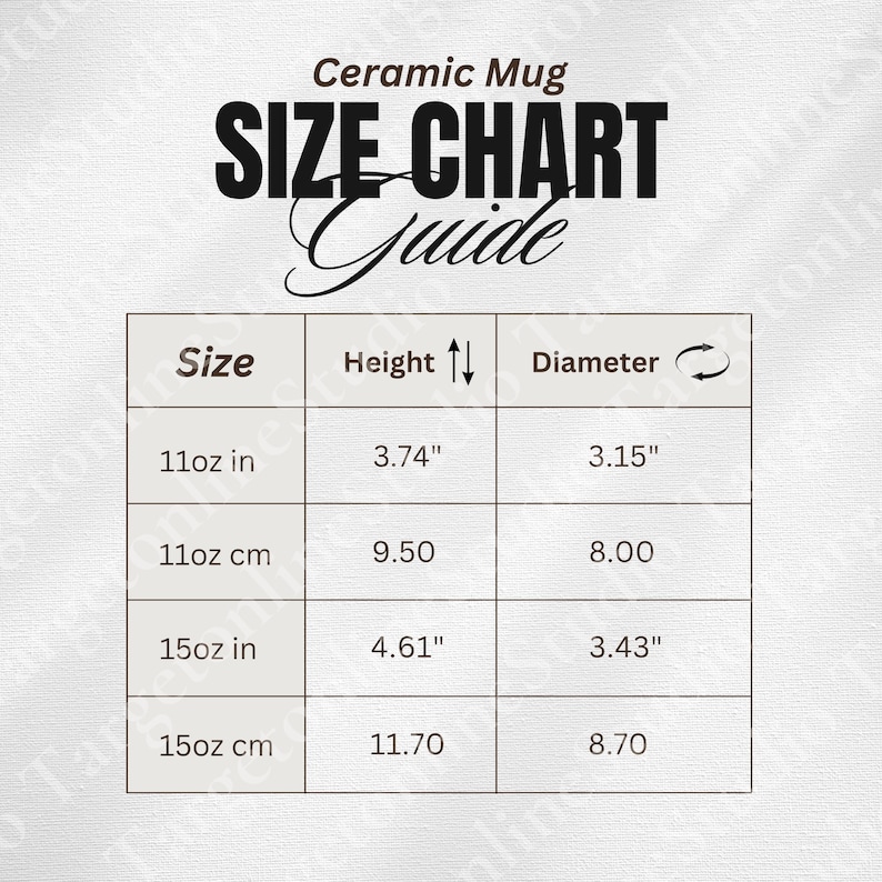 Printify Ceramic Mug Size Chart Guide 11oz & 15oz, Simple and Clean ...