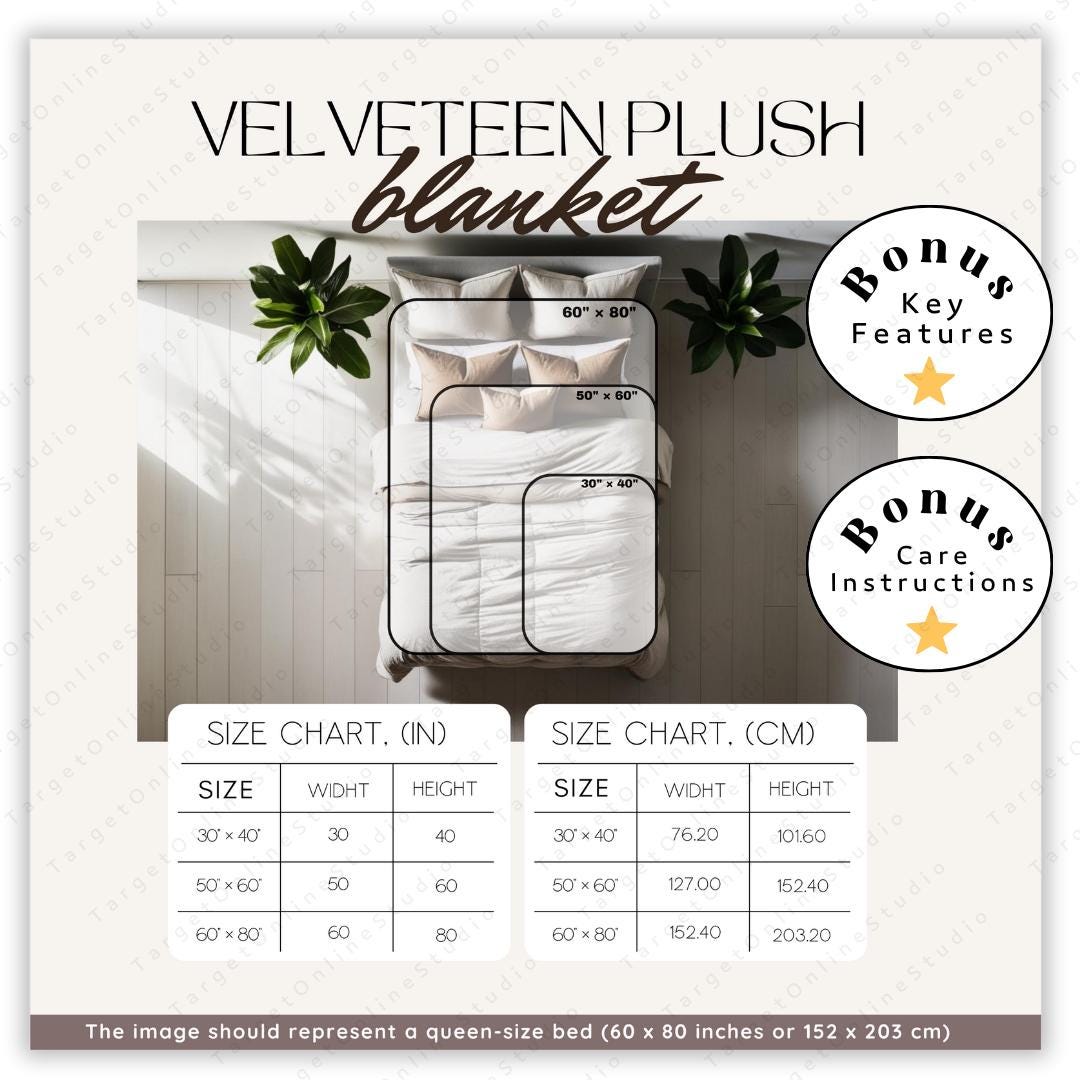 Velveteen Plush Blanket Size Chart: Printify Sizing Guide (PNG Digital ...