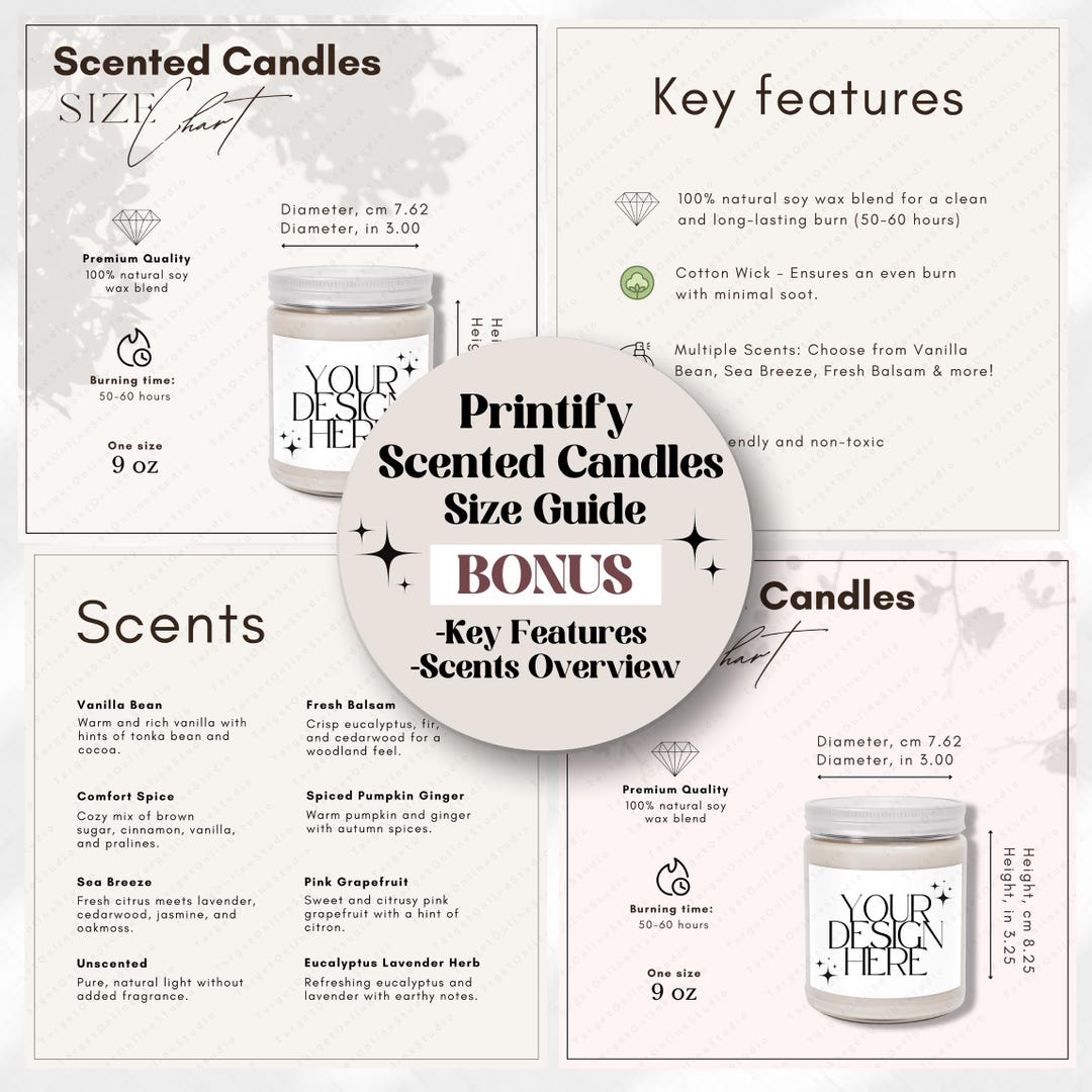 Printify Scented Candles 9oz Size Chart: POD Seller Mockup (digital ...