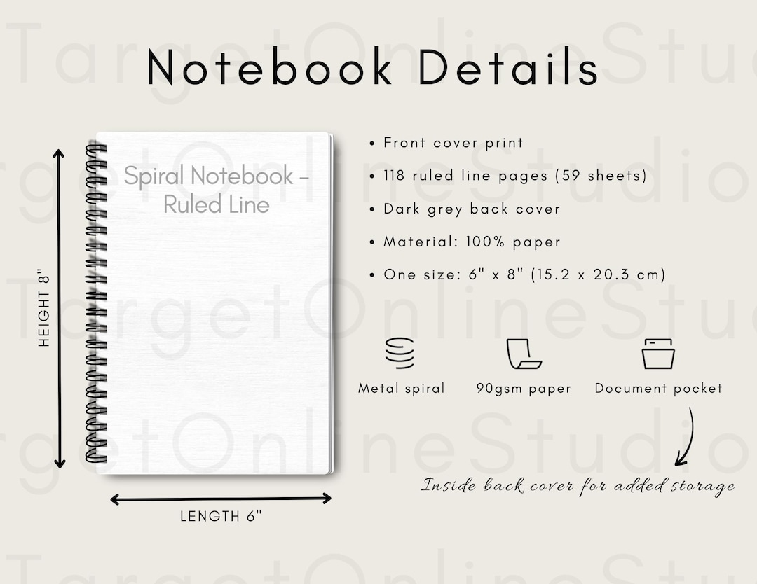 Spiral Notebook Size Chart, Printify Notebook Size Chart, Spiral ...