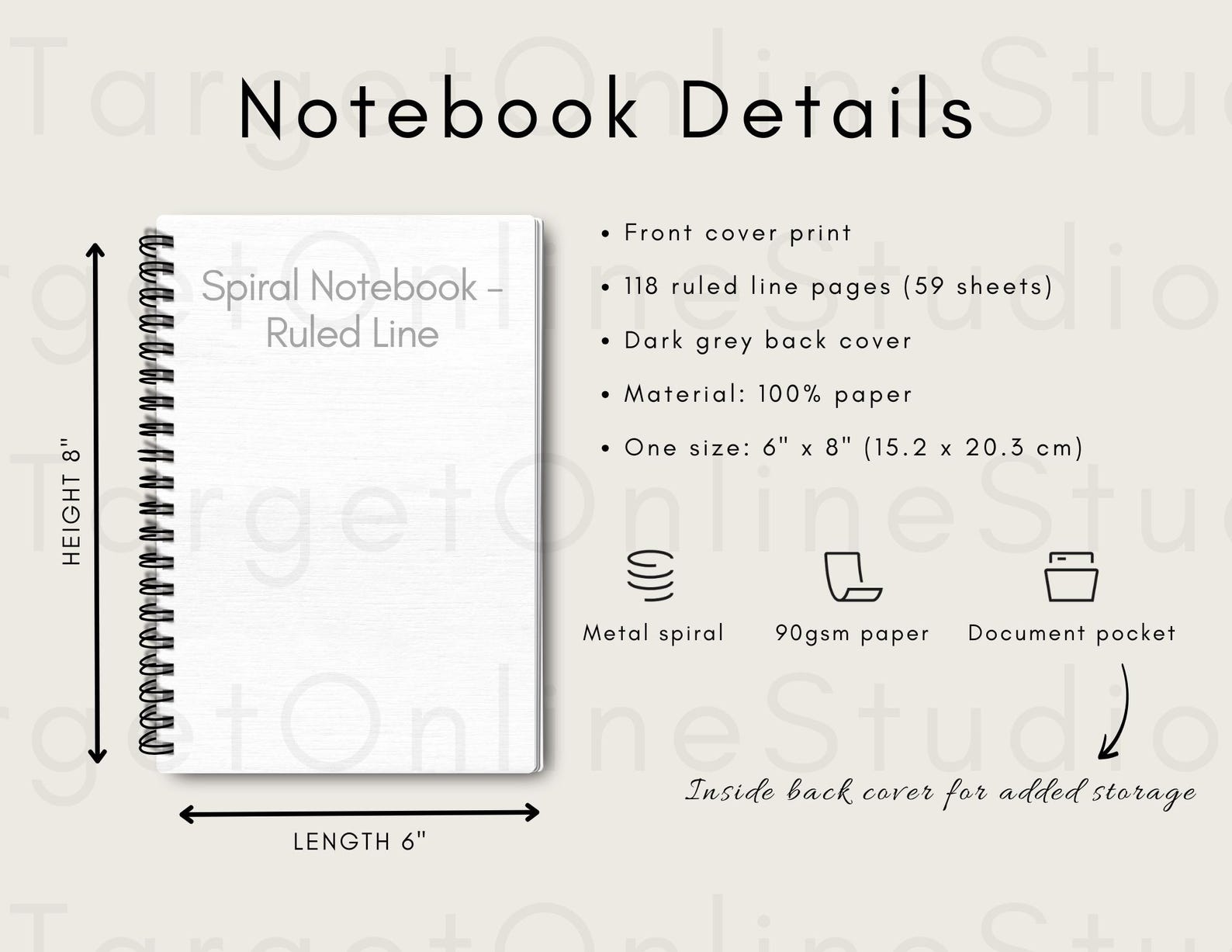 Spiral Notebook Size Chart, Printify Notebook Size Chart, Spiral ...