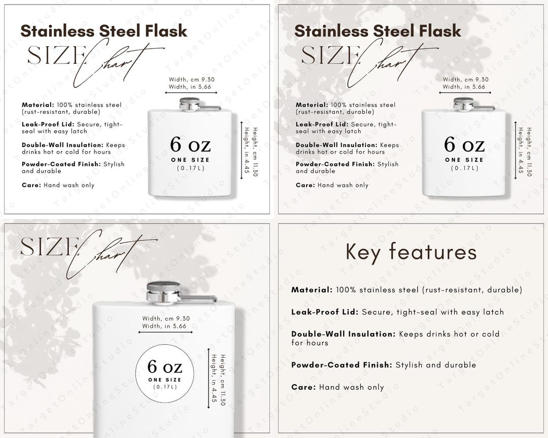 Stainless Steel Flask Size Chart, Care Instructions, Printify Polar ...