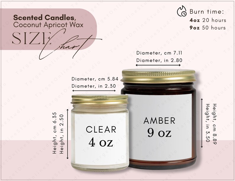 Scented Candle Size Chart: Coconut Apricot Wax, POD Guide (digital ...