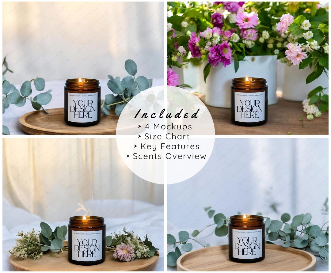 Printify Amber Scented Candle Mockup, Coconut Apricot Wax 4oz, POD ...