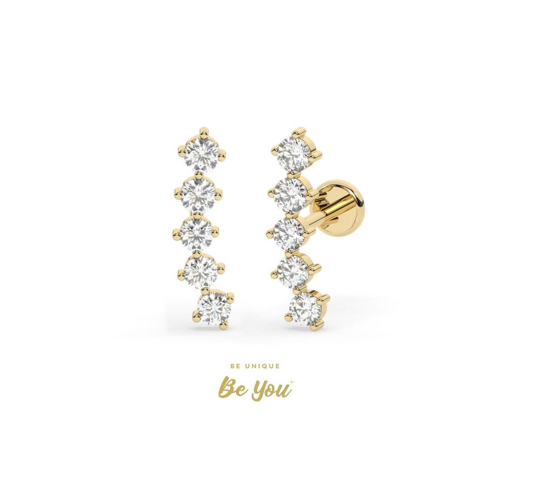Curated Crawler Helix Bar Cartilage Tragus Crystal Screw in Ear Earring ...