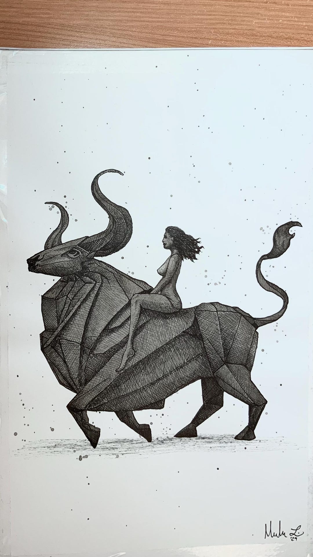 Cubist Bull, Woman Drawing, Surreal Mystery Original by Milan Zazel - Etsy