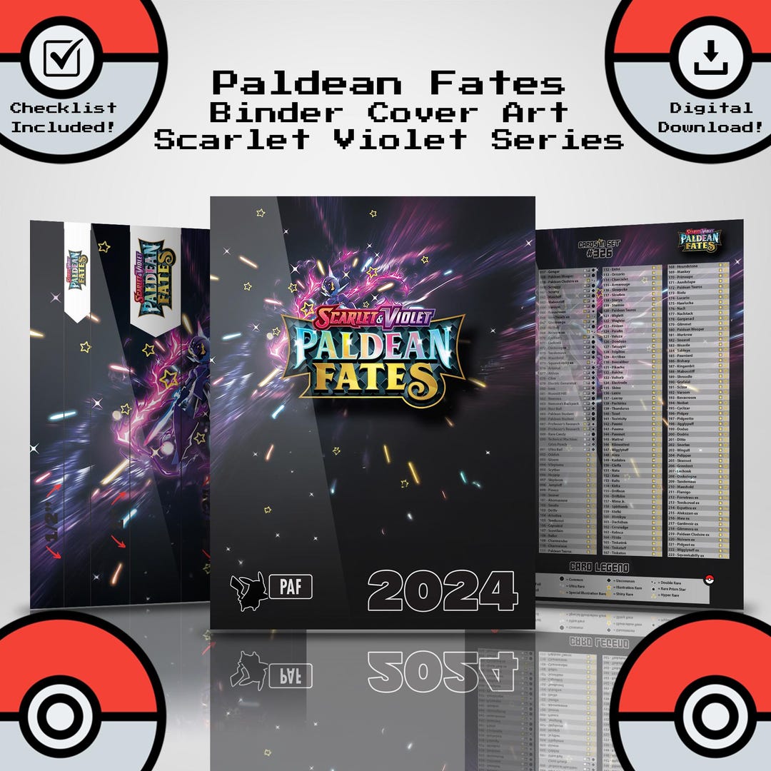 Paldean Fates Binder Artwork W/ Checklist and Spines Scarlet Violet ...