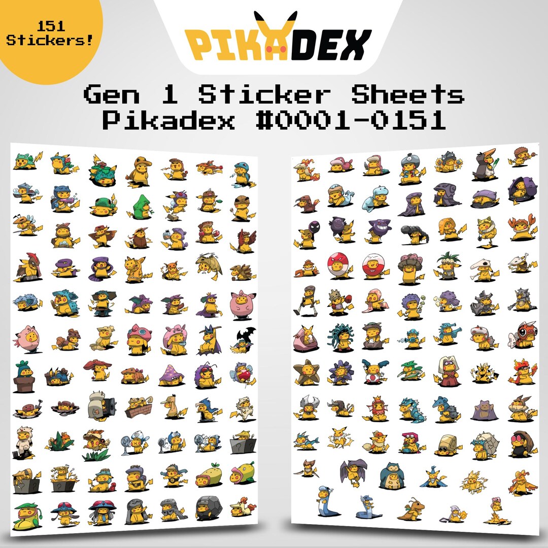 Pikachu in Costume Stickers Gen 1 Sticker Sheets 151 Stickers Total - Etsy