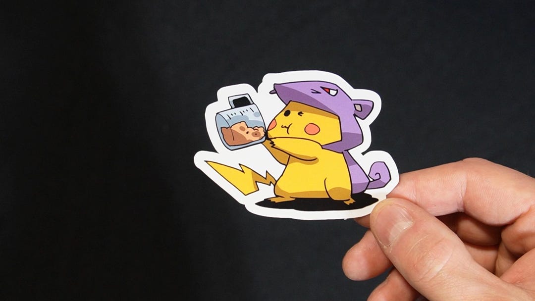 Pikachu in Rattata Costume Vinyl Pokemon Sticker Standard, or Jumbo ...