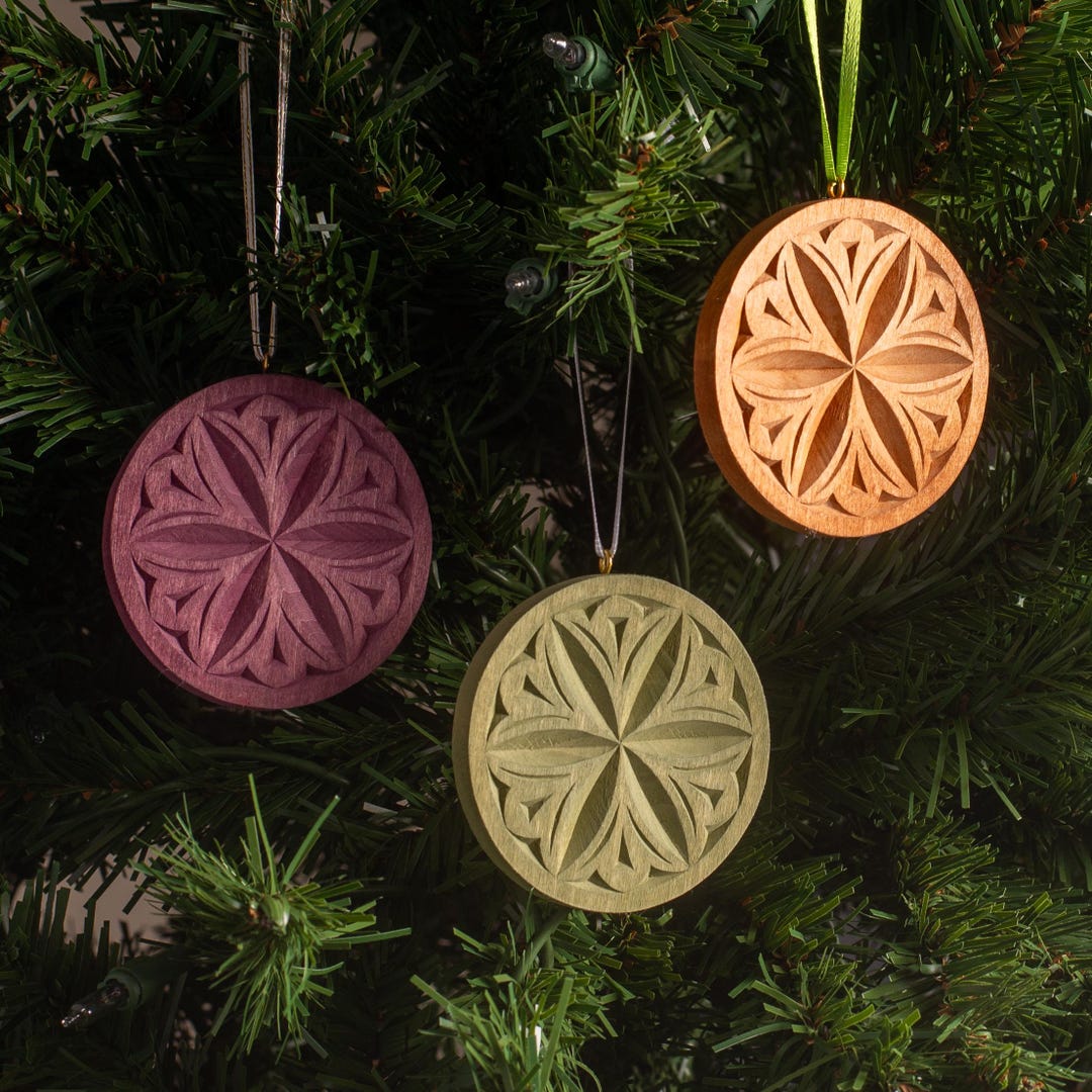 Traditional Round Wood Carved Christmas Tree Ornament - Etsy