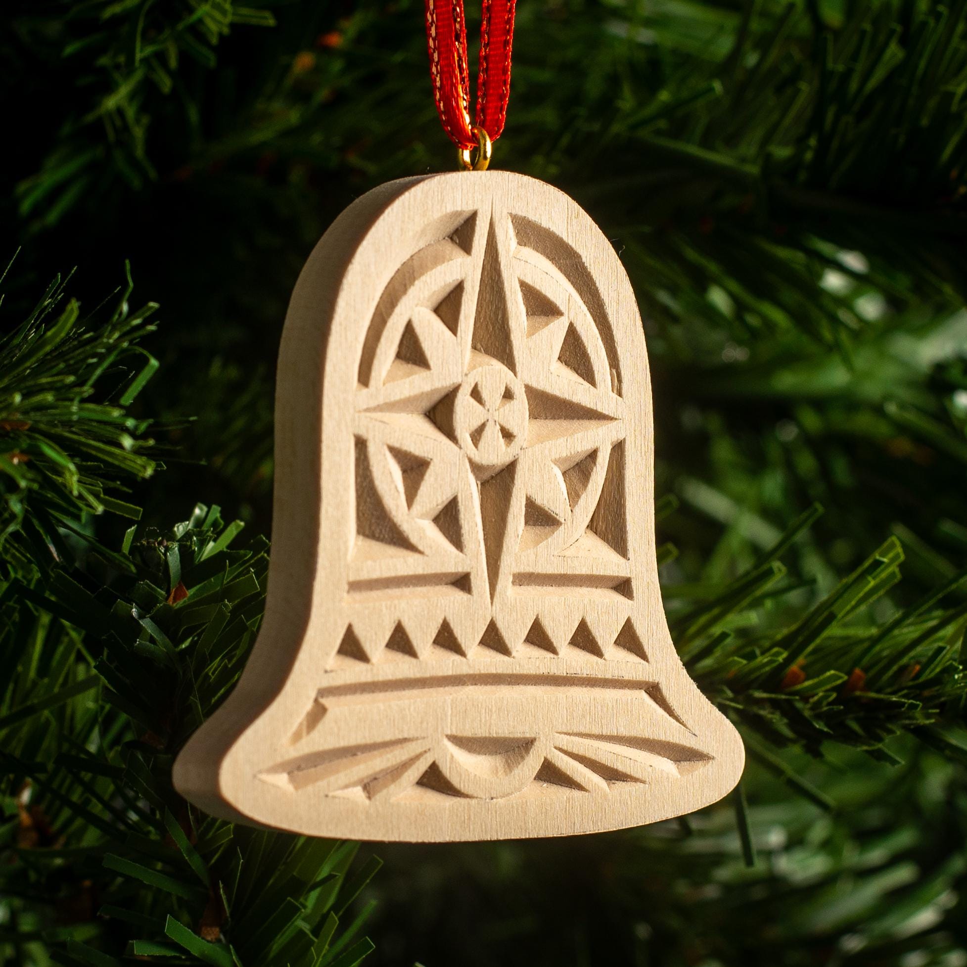 Traditional Jingle Bell Wood Carved Christmas Tree Ornament - Etsy