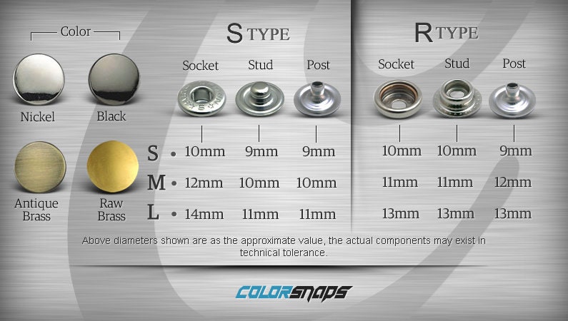 Assorted Sizes • Spring Snap Fastener • Brass Press Snaps • Metal Snap ...