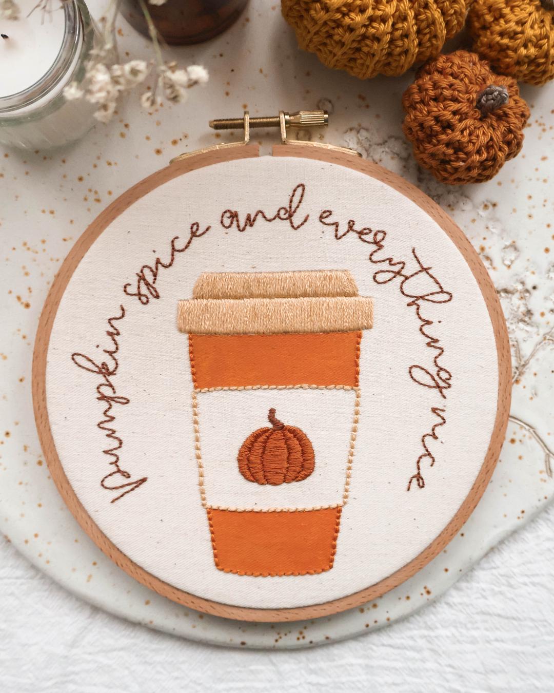 Pumpkin Spice Latte Embroidery Pattern: Cozy Fall Coffee Cup Hoop Art ...