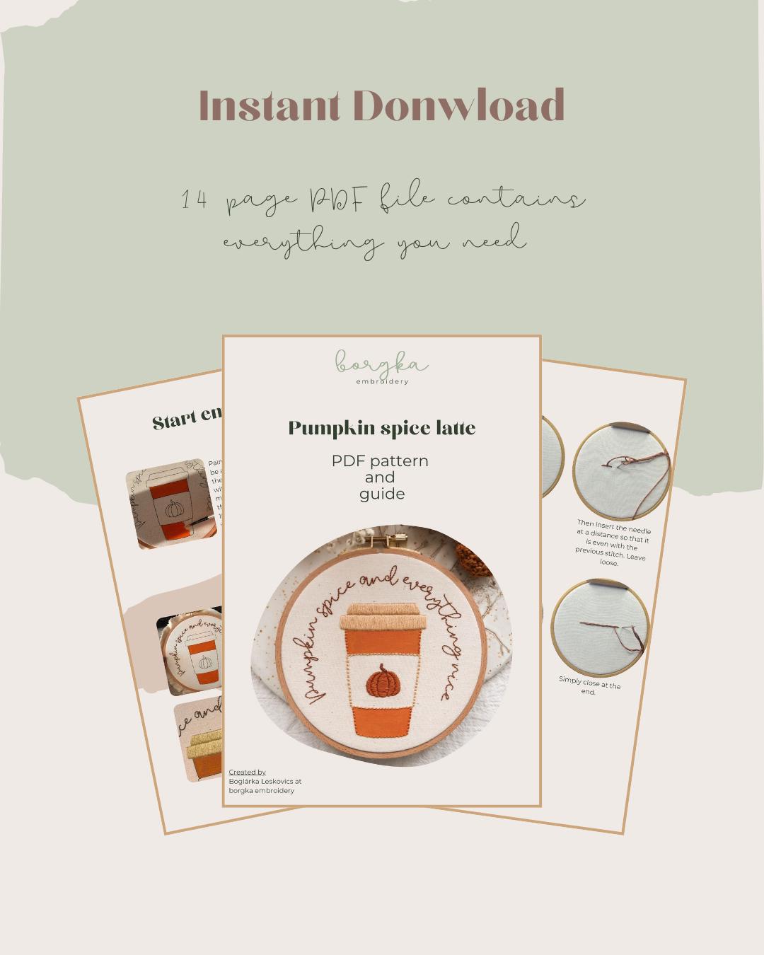 Pumpkin Spice Latte Embroidery Pattern: Cozy Fall Coffee Cup Hoop Art ...