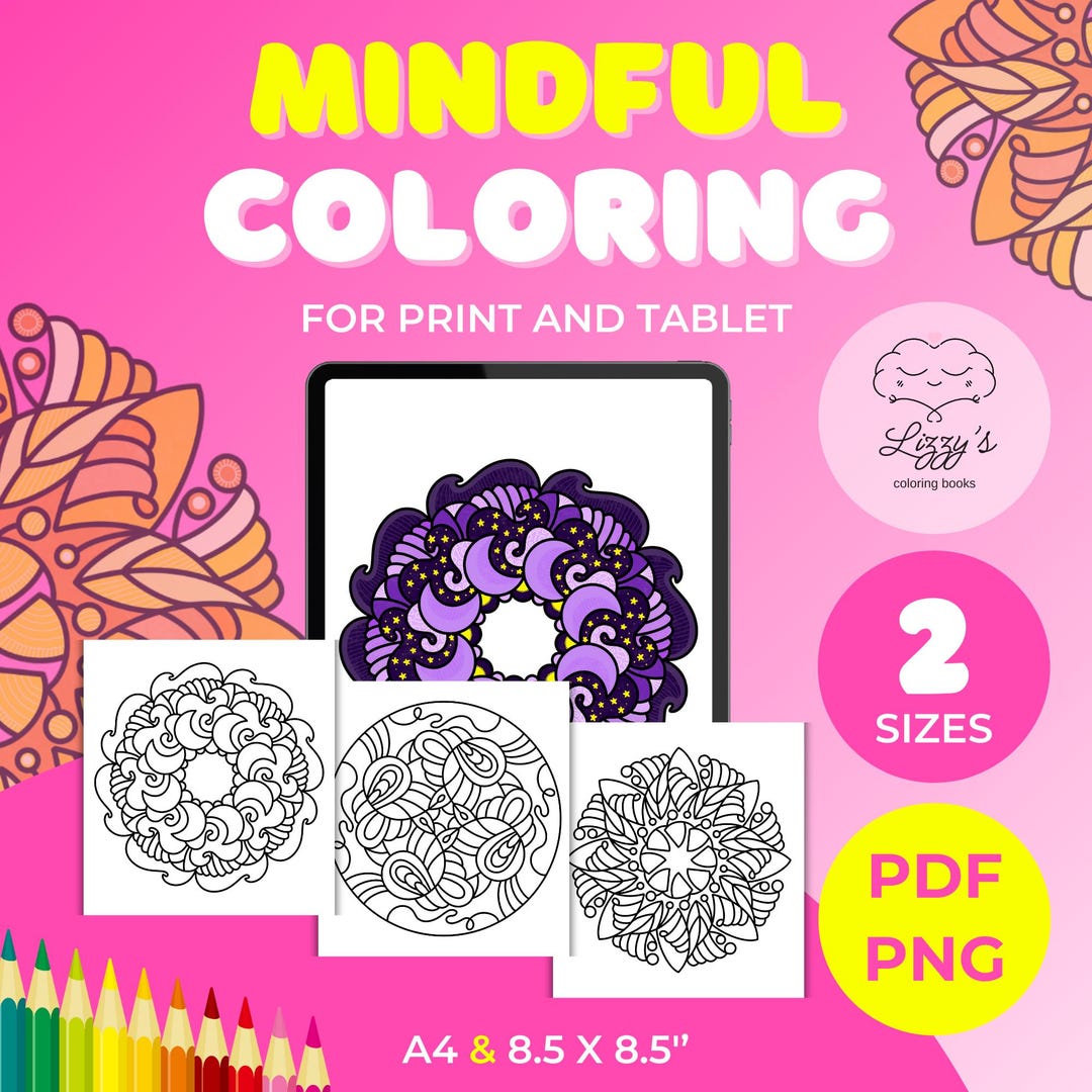 Calming Coloring Pages PNG PDF | Stress Relief Coloring | Mindful ...