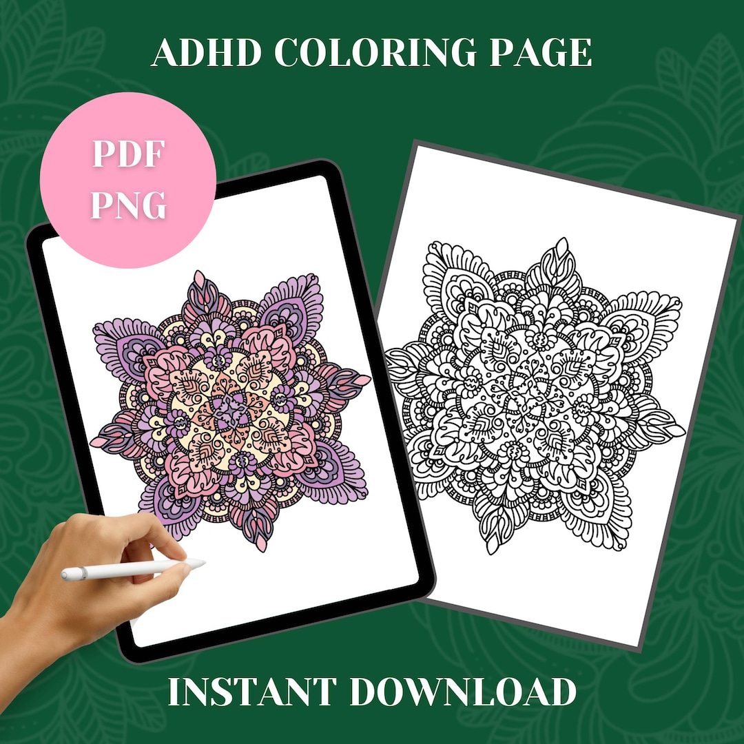 ADHD Coloring Page for Adults PNG PDF, Mental Health Coloring Pages ...