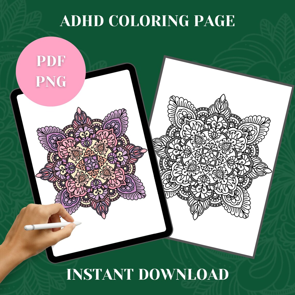 ADHD Coloring Page for Adults PNG PDF, Mental Health Coloring Pages ...