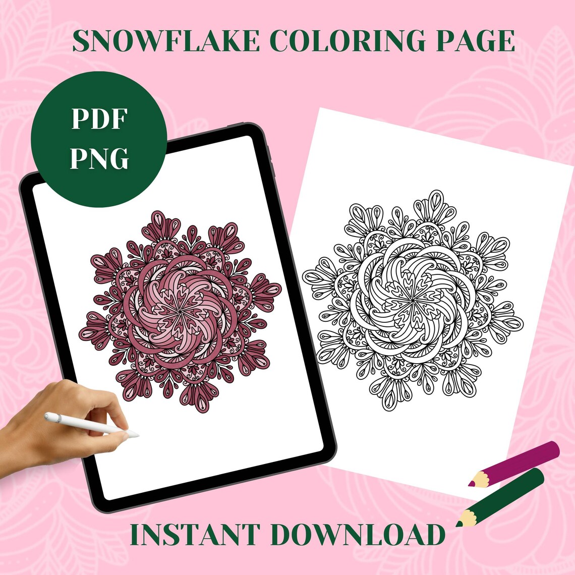 Printable Snowflake Winter Coloring Page PDF PNG, Digital Coloring Page ...