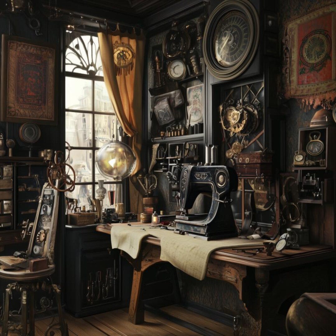 Secret Spy Steampunk Sewing Room 12x12 Scrapbook Size Print Instant ...