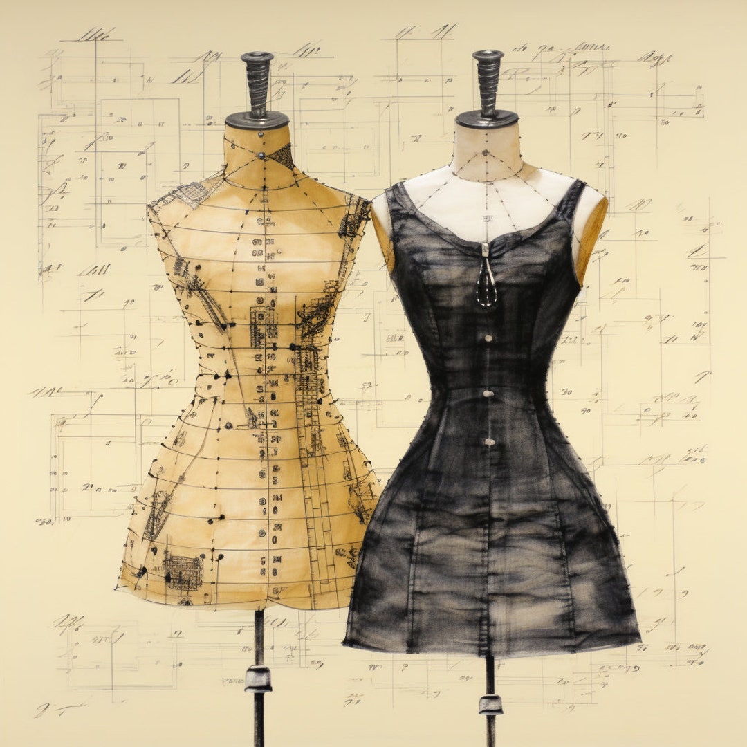 Art Print Vintage Dress Forms With Pattern Paper and Pins Art or Scrap ...