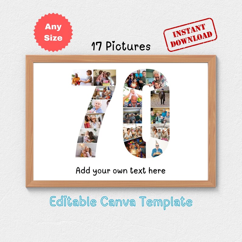 Editable 70th Birthday Photo Collage Template on Canva to Showcase a ...