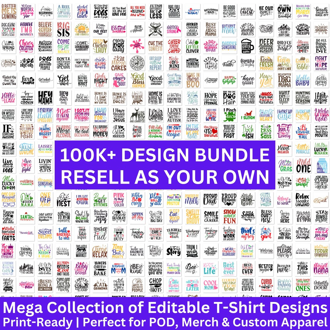 100,000+ T-shirt Designs With Mrr, Plr & Resell Rights | Pod-ready ...