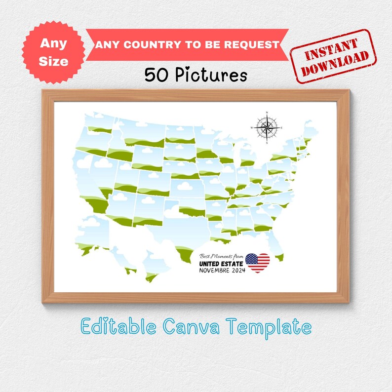 USA Map Photo Collage Template: Customizable Travel Memory Scrapbook ...