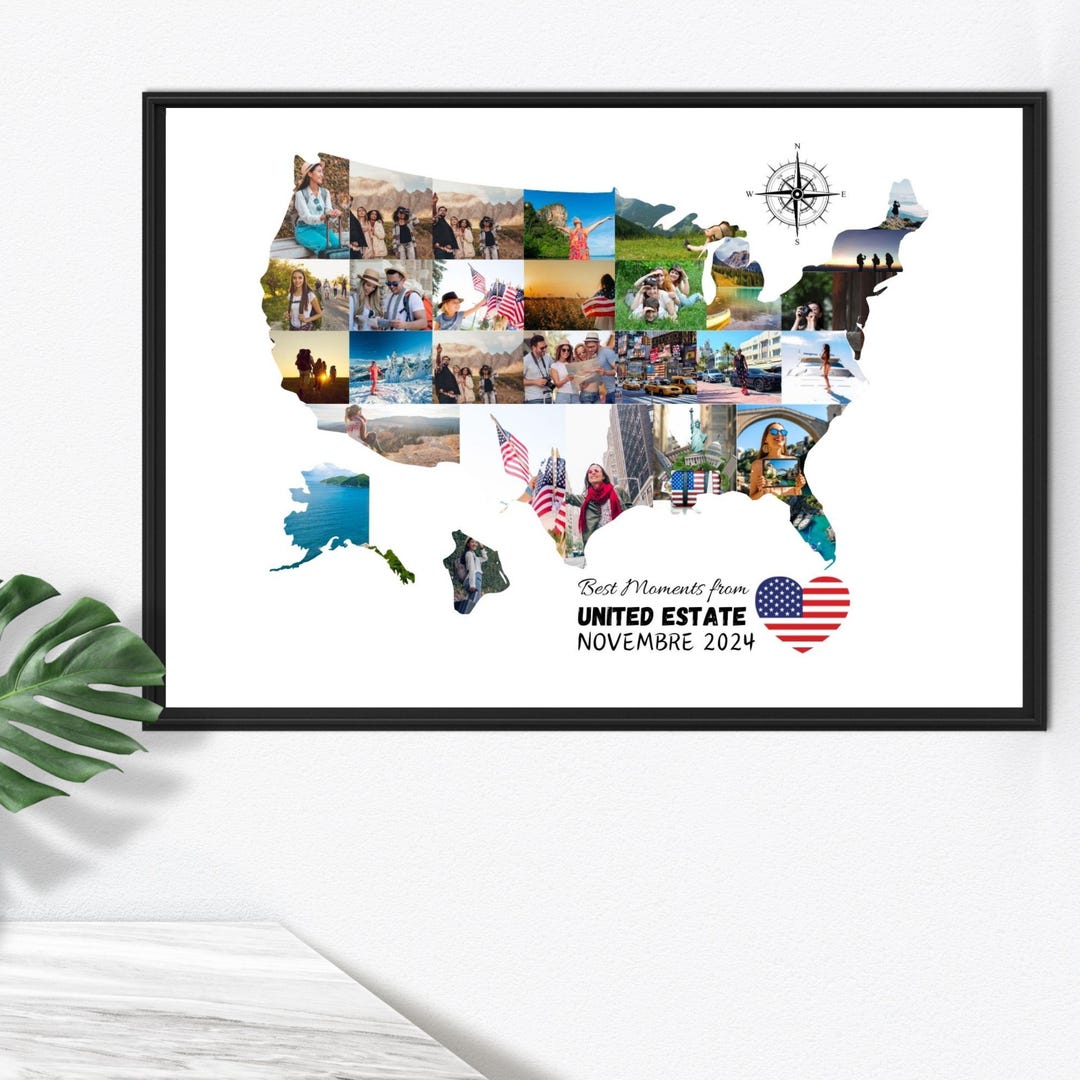 USA Map Photo Collage Template: Customizable Travel Memory Scrapbook ...