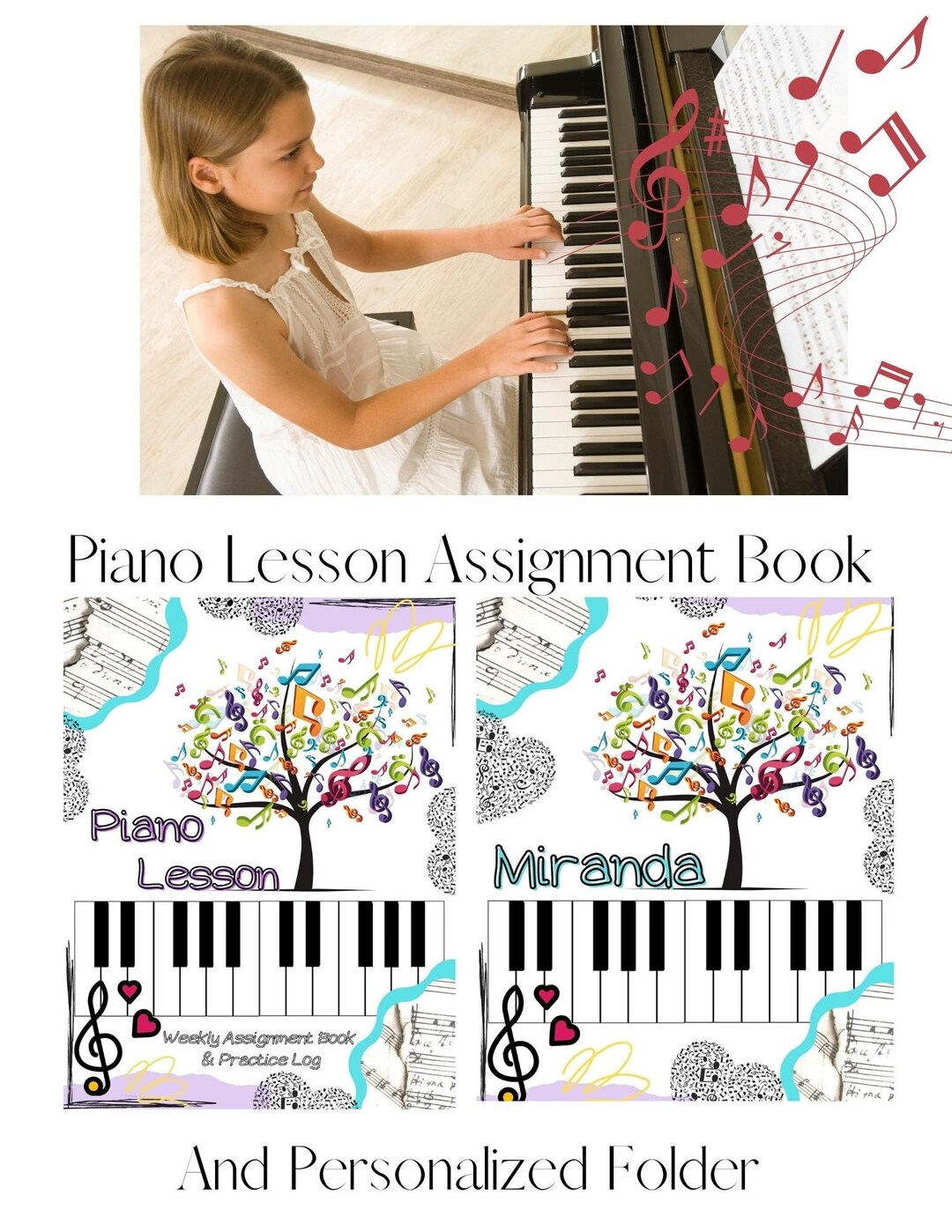 Piano Lesson Assignment Book & Personalized Folder for Sheet Music ...