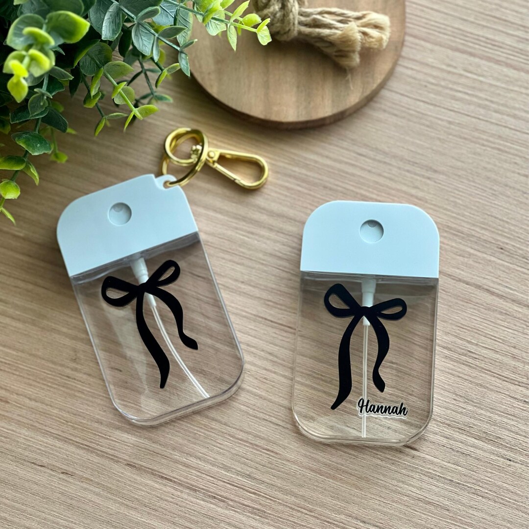 Black Coquette Bow Refillable Empty Spray Bottle With Keyring ...