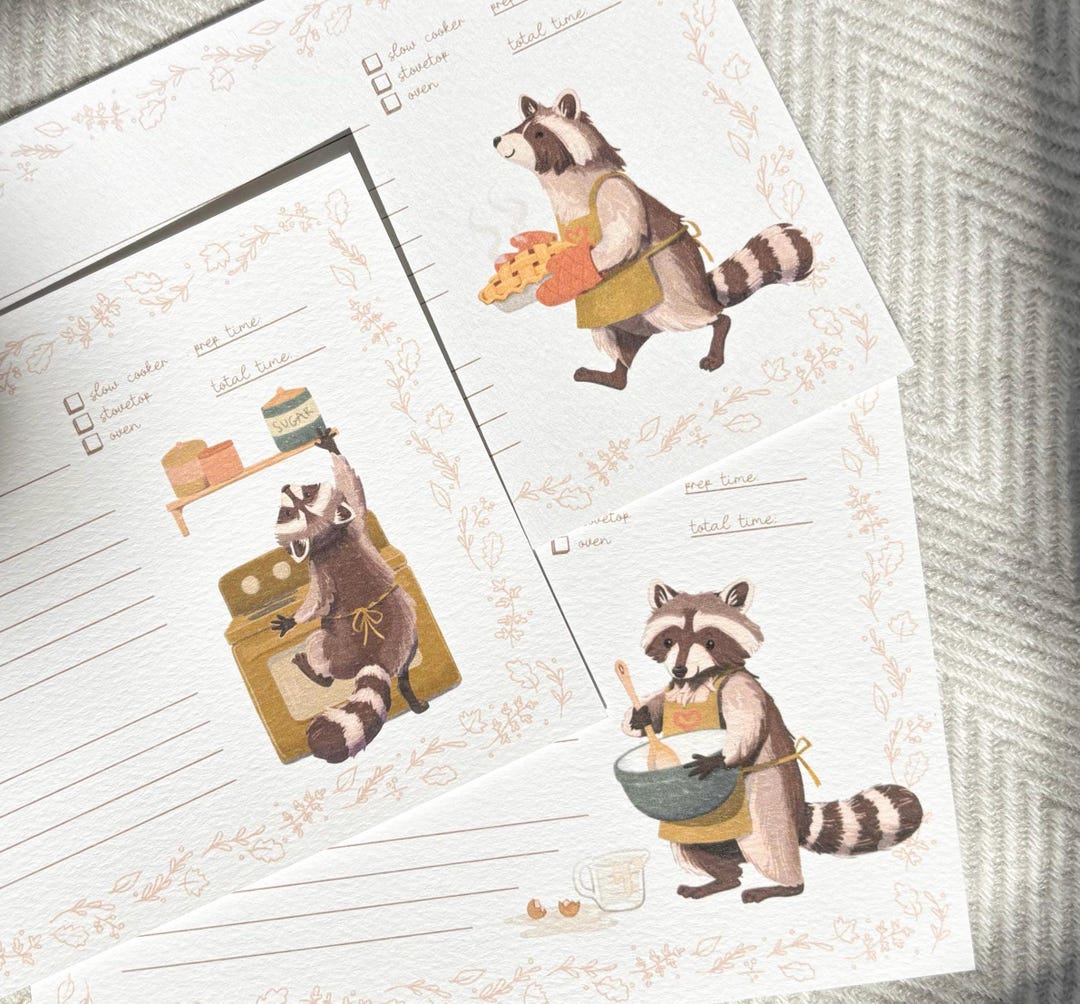 Illustrated Raccoon Recipe Cards: Baking Gift, Pack of 12 - Etsy