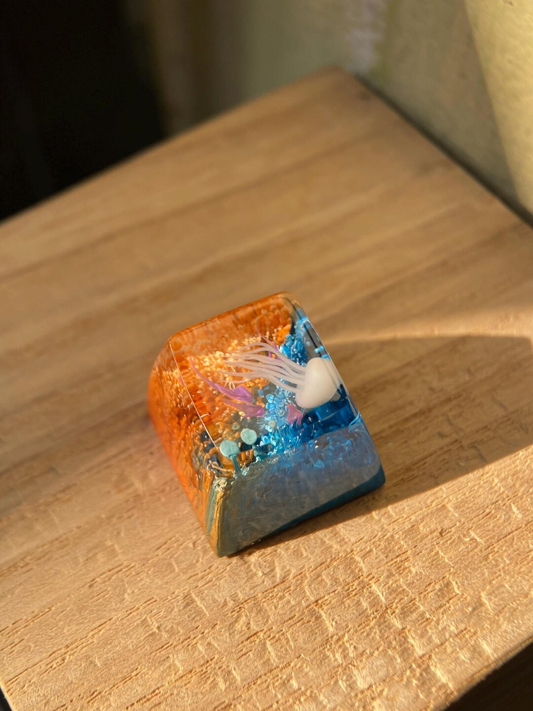 Jellyfish Keycaps, Orange & Blue Ocean Keycap, Handmade Keycap for ...