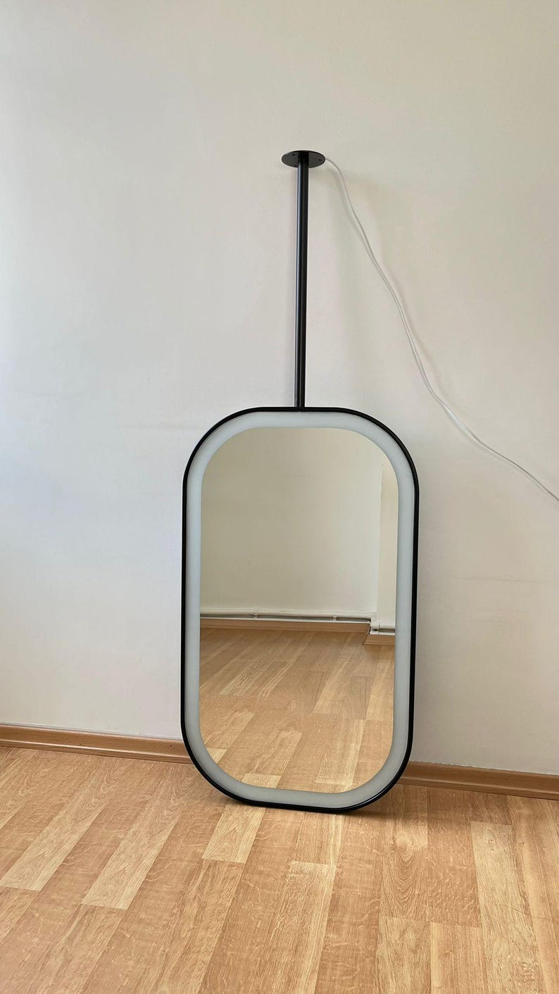 Handmade Oval LED Ceiling Mirror, Suspended Illuminated Bathroom Mirror ...