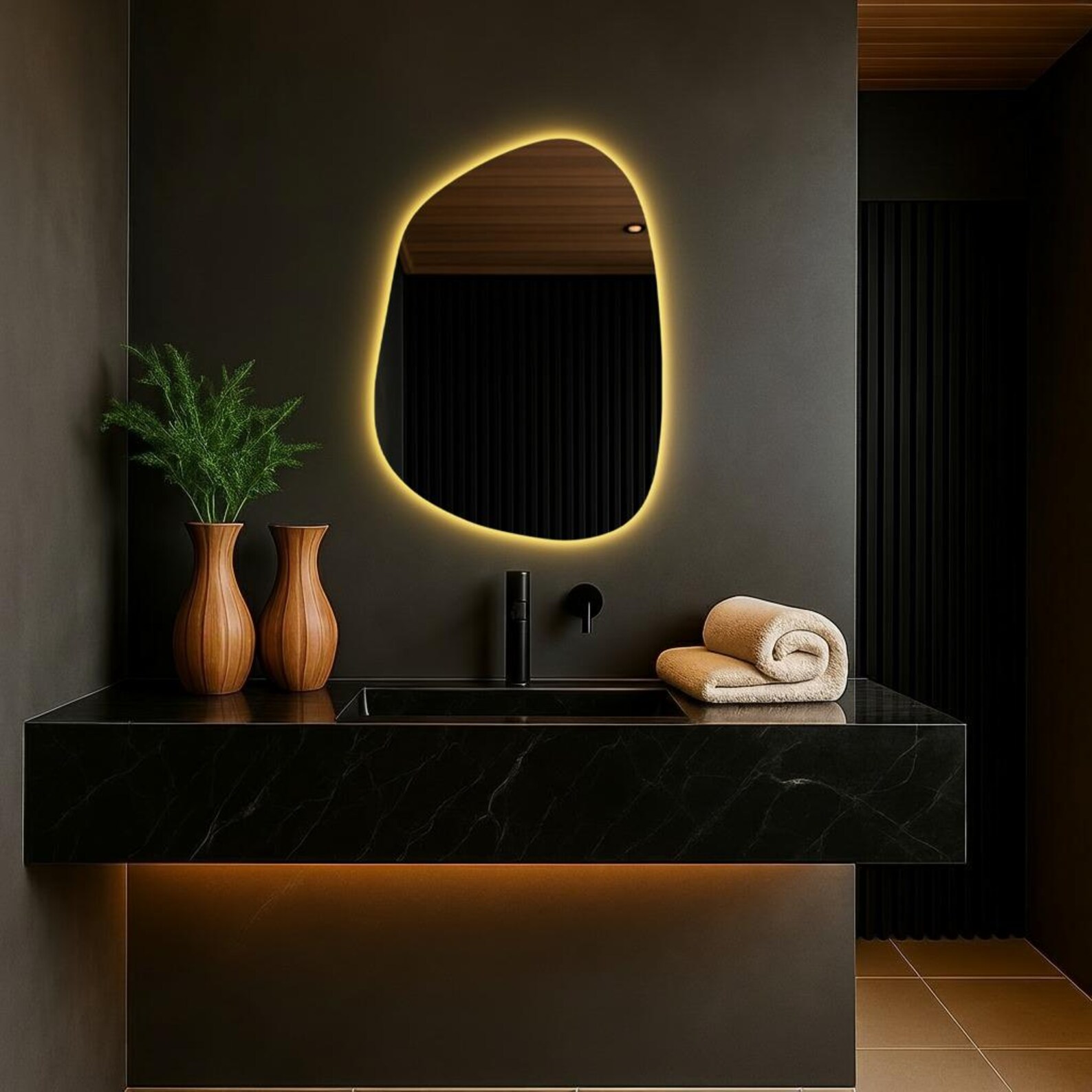 Backlit Asymmetric Led Bathroom Mirror, Floating Irregular Illuminated ...