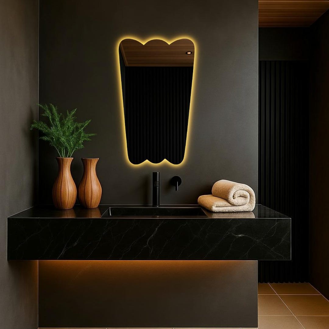 Curved LED Bathroom Mirror | Italian Wave LED Vanity Mirror ...