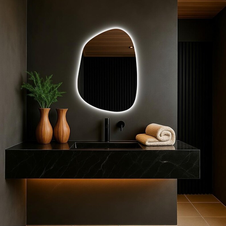 Backlit Asymmetric Led Bathroom Mirror, Floating Irregular Illuminated ...
