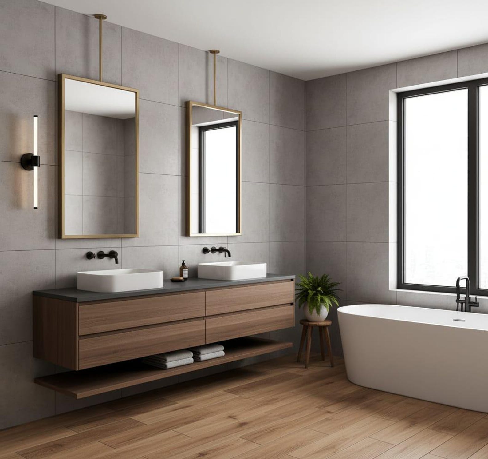 Ceiling Mounted Rectangular Mirror | Suspended Metal Framed Bathroom ...