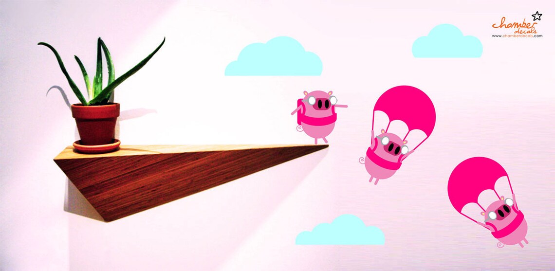 Cute Parachuting Pigs Wall Decal - Etsy