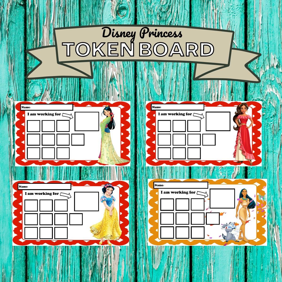 Printable Disney Princess Set of 15 Token Boards, Special Education ...