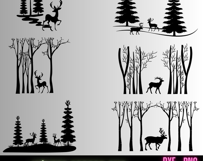 Snowy Winter Forest SVG, 5 Christmas Pine Trees in Snow Landscape ...