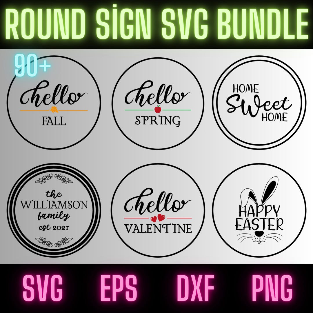 Round Sign Svg Bundle, Circle Sign Svg, Circle Porch Sign Svg, Round ...