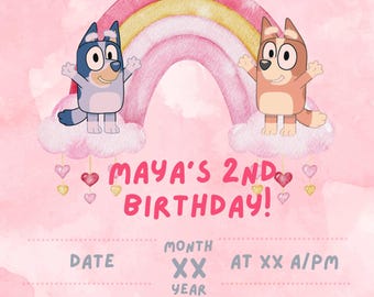 Girl Bluey Birthday Invitation, Bluey Invitation Template, Digital ...