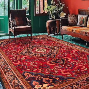 Classic Red Oriental Rug, Handwoven Texture Turkish Rug, Machine ...