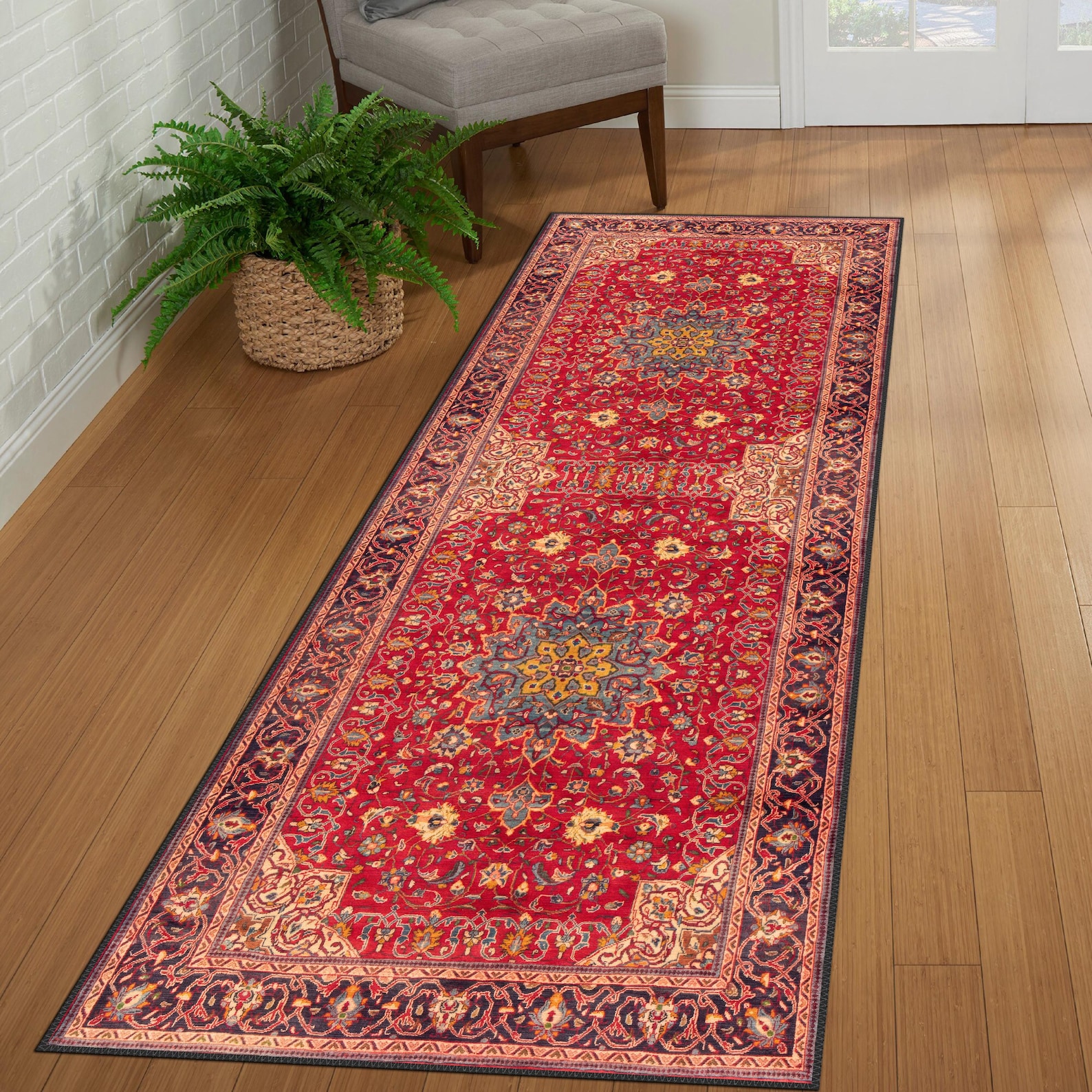 Classic Red Oriental Rug for Living Room, Turkish Medallion Pattern ...