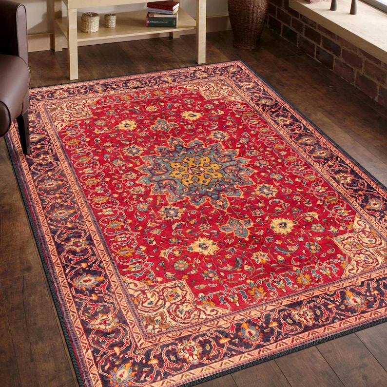 Red Turkish Medallion Rug, Oriental Floor Carpet - Etsy
