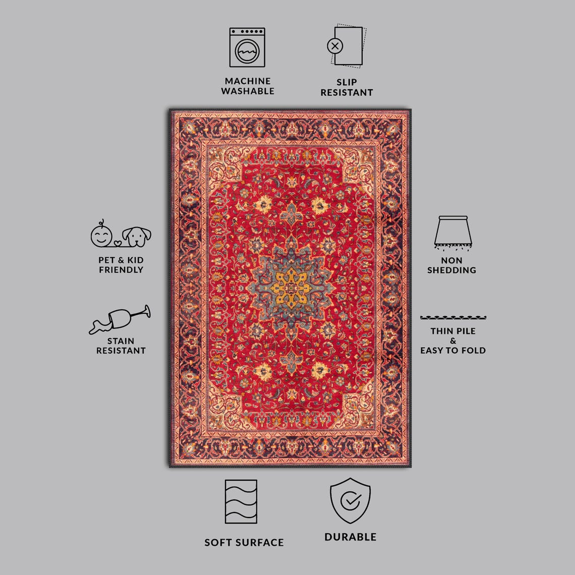 Classic Red Oriental Rug for Living Room, Turkish Medallion Pattern ...