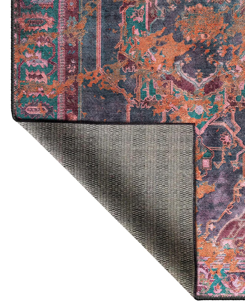 Large Distressed Oriental Area Rug, Purple, Rust, Emerald Green - Etsy UK